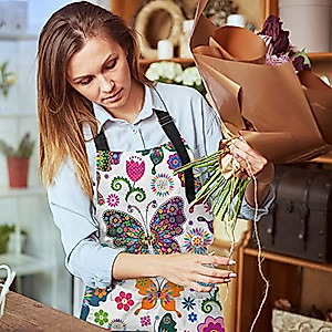 Britimes Apron Home Kitchen Cooking Baking Gardening for Women Men With Pockets Floral Colorful Butterflies Flowers Romantic 32x28 inch