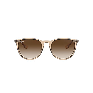 Ray-Ban RB4171F Erika Low Bridge Fit Round Sunglasses, Transparent Light Brown/Brown Gradient Dark Brown, 57 mm