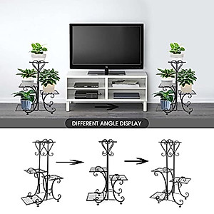 Plant Stand Indoor Outdoor Metal 4 Tier for Plants Multiple Tall Corner Tiered Planter Shelf Rack Iron Potted Flower Pot Holder Stands for Patio, Living Room, Black