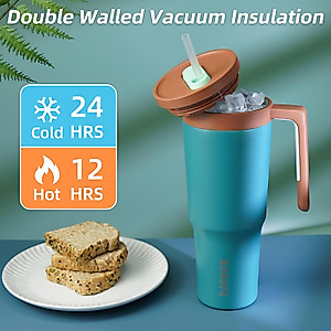 BJPKPK 40oz Tumbler With Handle And Straw Insulated Tumblers Cups With Lid Stainless Steel Travel Coffee Mug With Fruit Infuser,Lake Blue