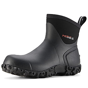 HISEA Men's Rubber Boots Ankle Rain Boots Waterproof Outdoor Mud Bootie for Lawn and Garden