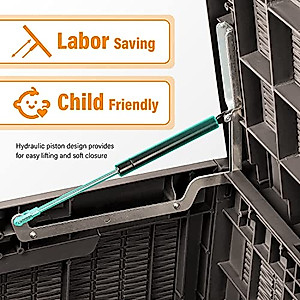 PayLessHere Deck Box 100 Gallons Storage Box Waterproof Outdoor Storage Box Bench with keyhole for Outdoor Garden Pool Patio Storage,Tan