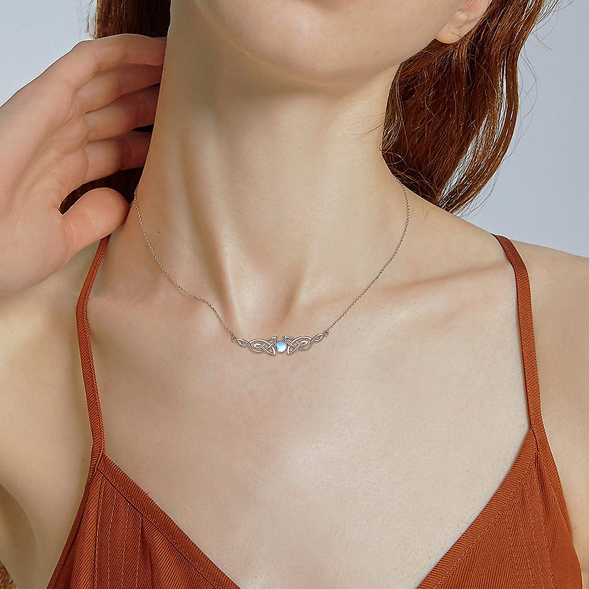 Dreamboat Celtic Knot Necklace for Women Irish Necklace 925 Sterling Silver Moonstone Necklace Celtic Pendant Necklaces Good Luck Celtic Irish Jewelry Gifts