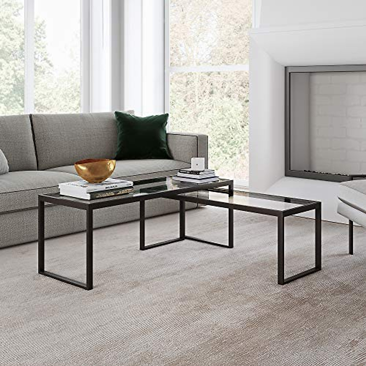 Henn&Hart Rectangular Nested Coffee Table in Blackened Bronze, Modern coffee tables for living room, studio apartment essentials
