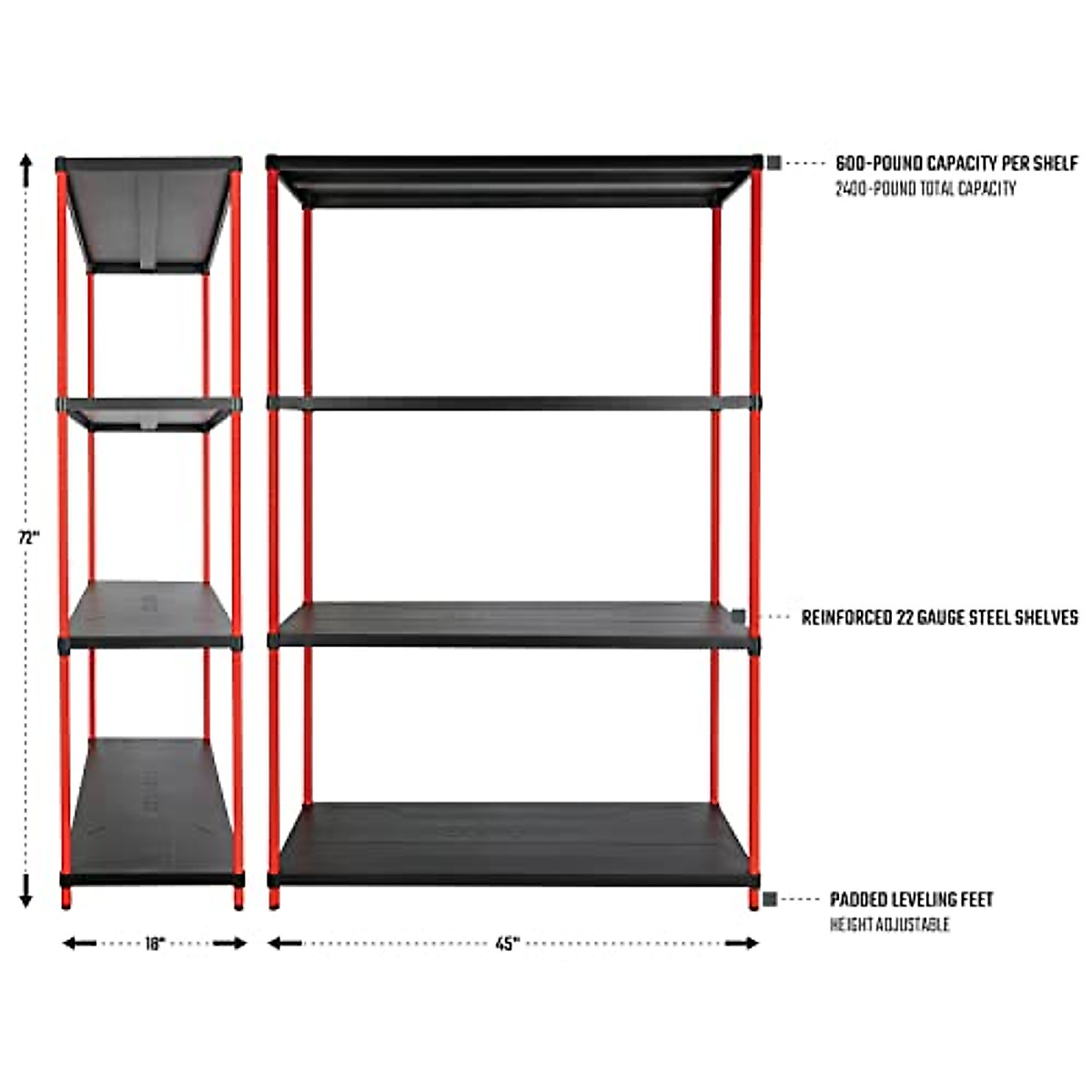Craftsman 4-Shelf 6-Foot Tall Storage Rack for Garage and Workshop, Durable Powder-Coated Steel, Reinforced Adjustable-Height Steel Shelves - 2,400-Pound Capacity (CMXMSAJ94994)