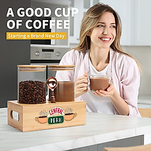 Friends Glass Coffee Container for Ground Coffee, Friends TV Show Merchandise Coffee Canister Set with Shelf, 2PCS 49 Oz Coffee Bean Storage Jar with Scoop, Friends TV Show Decor Gifts for Coffee Bar