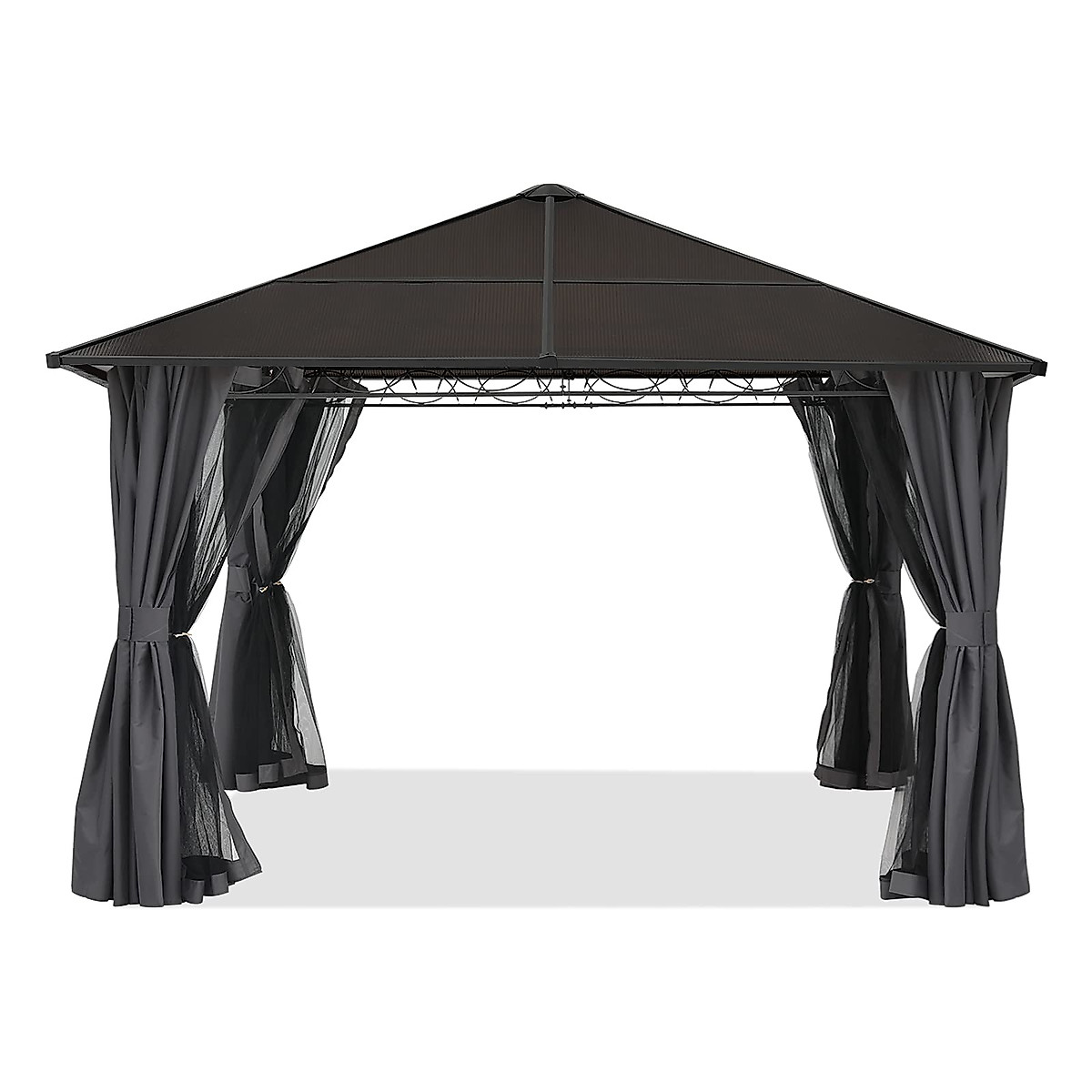 Hardtop Patio Gazebo with Curtains and Netting by ABCCANOPY