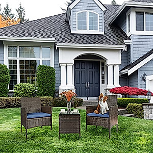 PAIQIAN Patio Furniture Set 3 Pieces of Outdoor Furniture, Patio Table and Chairs with Thick Cushion Sectional Outdoor Set, Manual Wicker Patio Conversation Set for Porch Backyard Lawn Garden Pool