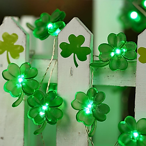 BOHON Decorative Lights Shamrocks LED String Lights Battery Operated with Remote 10 ft 40 LEDs Lucky Clover Handmade String Lights for Bedroom Party Feast of St. Patrick's Day Green Decoration