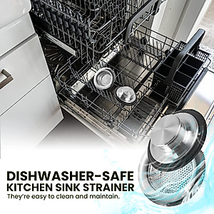 (Combo Pack) Stainless Steel Kitchen Sink Strainer and Stopper - 4.5” x 2.75” x 1” Strainer and 3.35” x 1.18” Stopper- Strainer with 2 mm Holes and Stopper with Strong Rubber Seal and Round Knob Grip