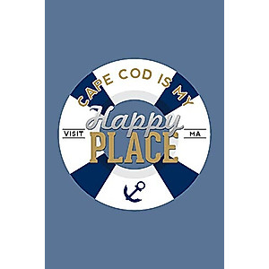 Cape Cod, Massachusetts, Cape Cod is My Happy Place, Contour (Canvas Deluxe Tote Bag, Faux Leather Handles & Zip Pocket)