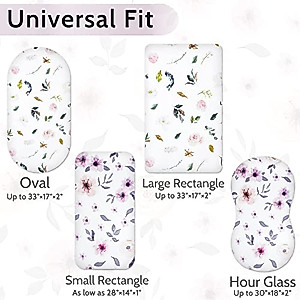 GFU Bassinet Sheets Fitted for Baby Girl, 2 Pack Soft Breathable Bedside Sleeper Sheets Set, Fit for Hourglass Oval Rectangular Bassinet Mattress Pad, Pink Purple Watercolor Floral