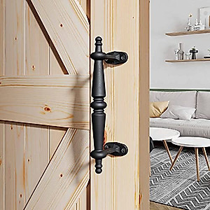 EaseLife 9" Barn Door Pull Handle,Rustic Black Cast Iron Grab,Easy Install