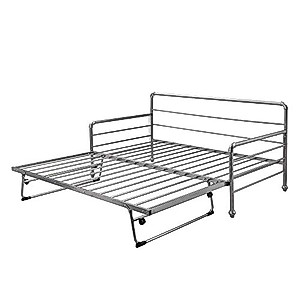 Aoowow Twin Size Metal Daybed with Trundle, Heavy Duty Steel Daybed with Pop Up Trundle Bed,Extendable Daybed Twin to King Size (Silver)