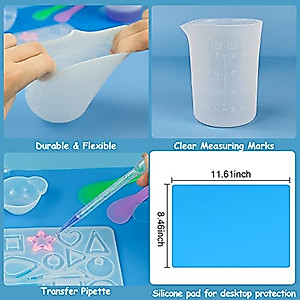 Silicone Measuring Cups Tool Kit for Resin, Non-Stick 250 & 100ml Epoxy Mixing Cups, Reusable Resin Supplies with Silicone Mat, Stir Sticks, Pipettes, Color Cups for Resin, Molds, Jewelry Making