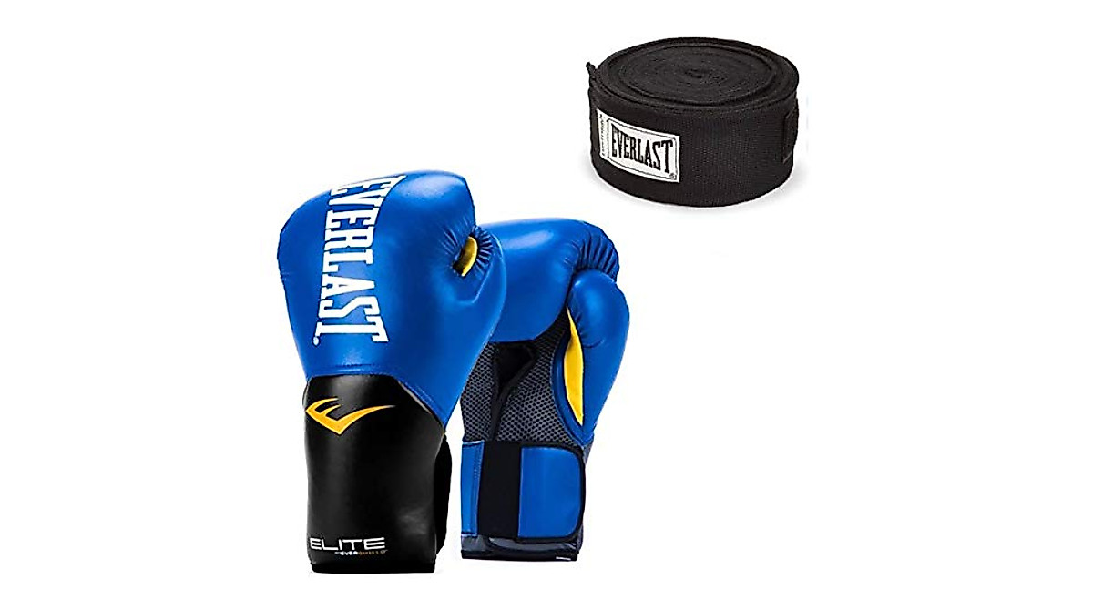 Everlast Blue Elite Pro Boxing Gloves & Hand Wraps - Professional ...