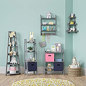 RiverRidge Kids Wall Corner Ladder Shelf, Gray