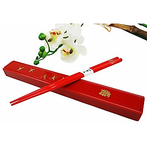 Classy Crane Bird Design Lacquered Chopstick Set With Travel Storage Case
