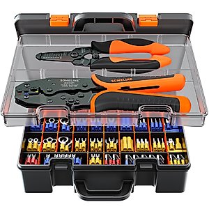 SOMELINE® Wire Terminals Crimping Tool, with 39 Sizes Insulated Ratcheting Terminals Crimper Kit of AWG 22-10 Insulated Electrical Butt Bullet Spade Fork Ring Spade Splice Crimp Terminals