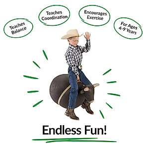 Big Country Toys Bouncy Bull Kids Toys - Rodeo Ride On Toys for Ages 3+ - Bouncy Animals for Toddlers - Inflatable Kids Hopper Toy with Hand Pump