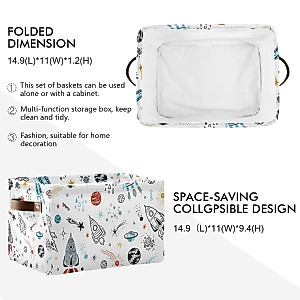 Storage Basket Cube Large Collapsible Toys Storage Box Bin Laundry Organizer for Closet Shelf Nursery Kids Bedroom,15x11x9.5 in (2 pack, Space Rocket Planet)