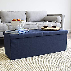 Humble Crew, Navy Folding Storage Ottoman Bench with Tufted Padded Flip Lid