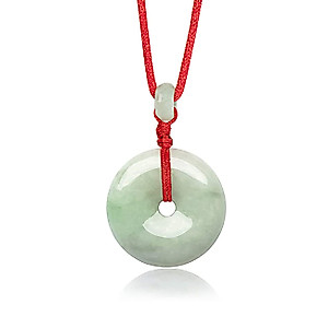 Dahlia Eternal Circle Jade Necklace, Real Grade A Certified Burma Jadeite for Inner Peace, Adjustable Lucky Red Cord, D24-Q80