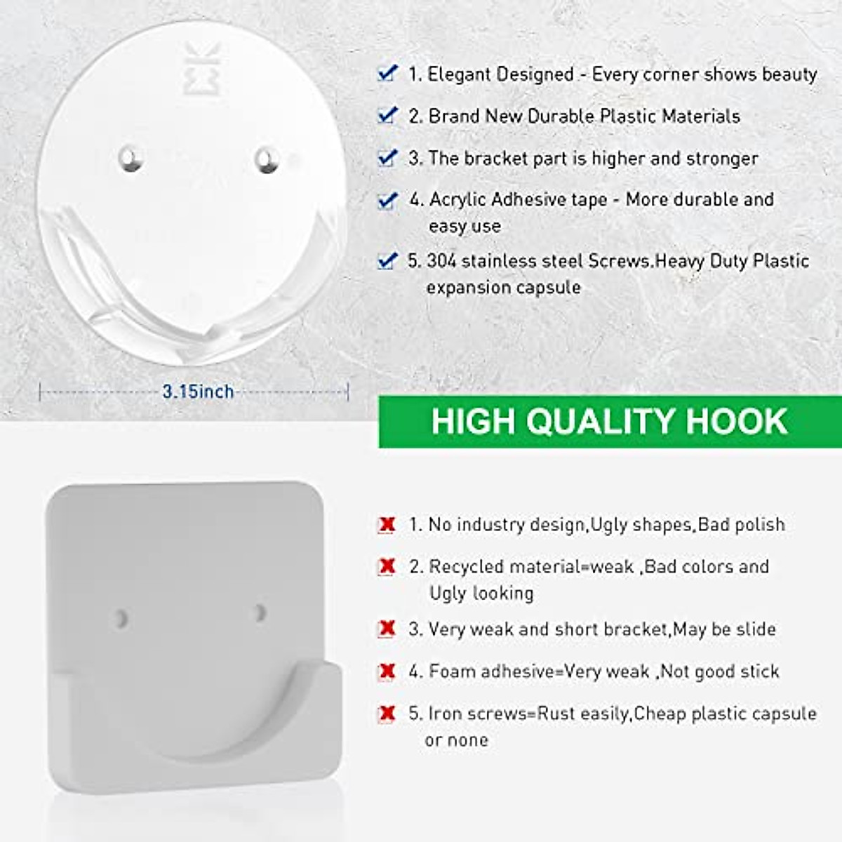 Shower Curtain Rod Holders for Wall – Kitosun Adhesive Tension Rod Retainer 3/5 Deep Support Brackets with Tape for No Drilling Quick Mount and Screws for Permanent Installation (2pairs, Clear)