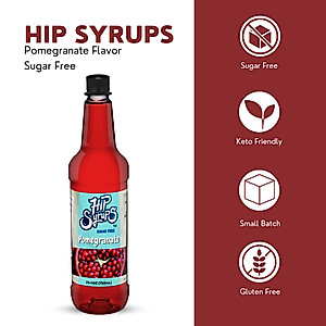 Hip Syrups - Pomegranate Sugar Free Simple Syrup Designed for Water Flavor, Bubble Tea, Boba Tea, Cocktails, Sugar Free