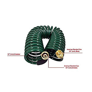 Instapark GHN-06-25 Heavy-Duty EVA Recoil Garden Hose 25ft with 7-Pattern Spray Nozzle, Green, 25 Foot