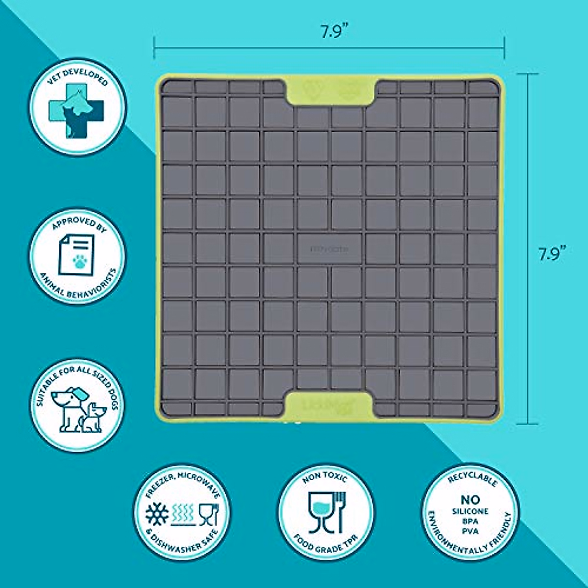 Lickimat Tuff, Heavy-Duty Playdate, Dog Slow Feeder Lick Mat, Boredom Anxiety Reducer; Perfect for Food, Treats, Yogurt, or Peanut Butter, Fun Alternative to a Slow Feed Dog Bowl, Turquoise