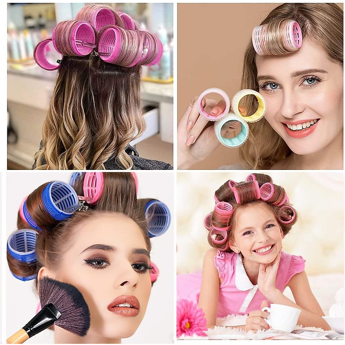 BESSEEK Hair Rollers Sets, 12 Pcs Self Grip Salon Hair Dressing Curlers, Jumbo Large Rollers for Long Short Hair, DIY Curly Hairstyle for Women, Heat-free Hair Curlers (6XLarge+6XMedium)