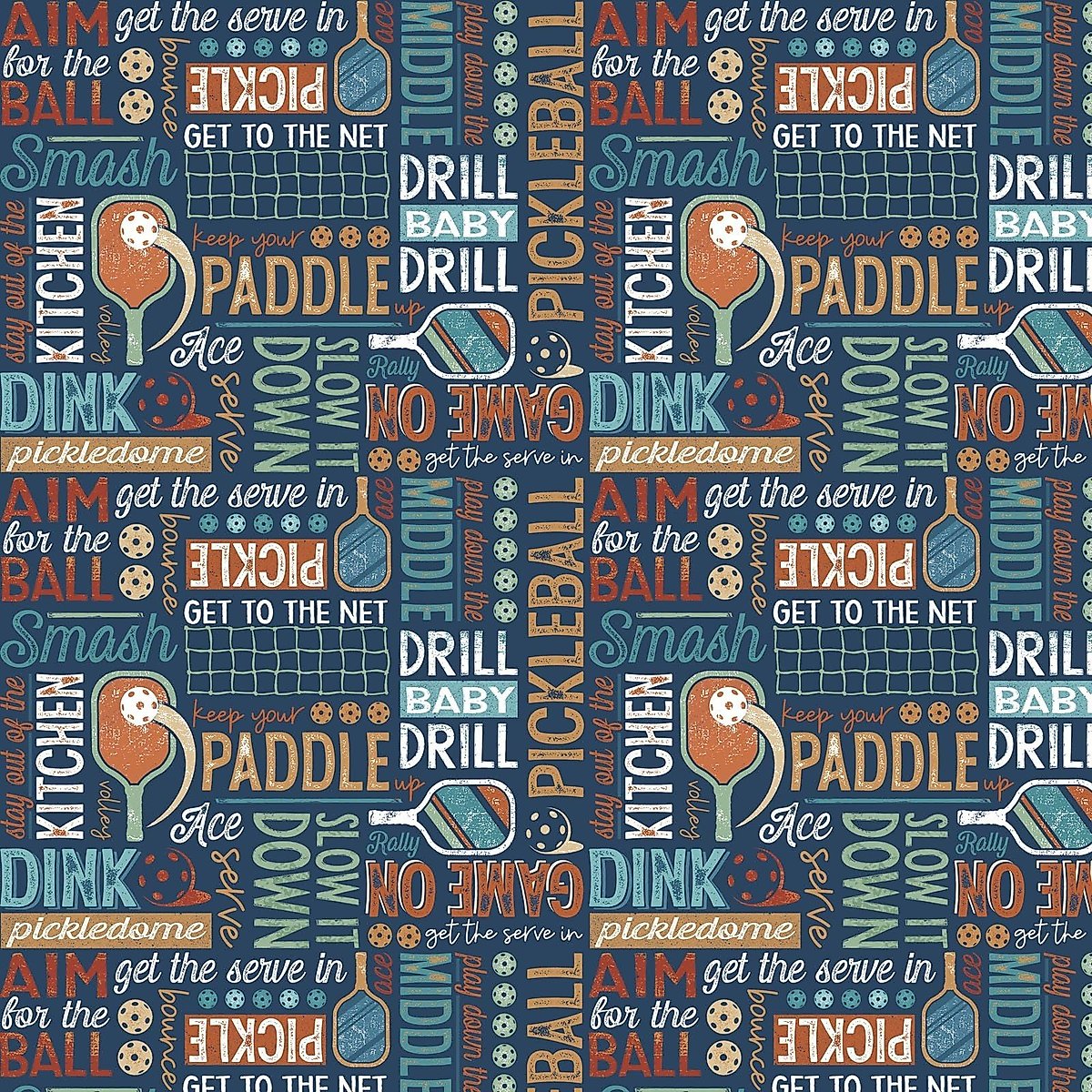 Generic P&B Textiles Pickleball Champ PNBPCHA 5266-DB Dark Blue 4-Way Text Fabric