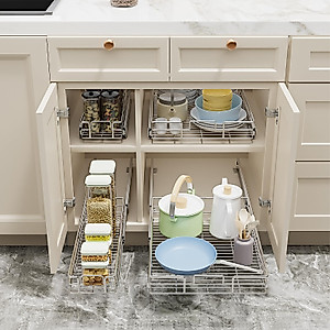 ROOMTEC Pull Out Cabinet Organizer(14"W x 21"D),Heavy Duty Slide Out Shelves,Pull out Drawers for Kitchen Cabinet,Base Cabinet Organization for Home, Kitchen, Bathroom