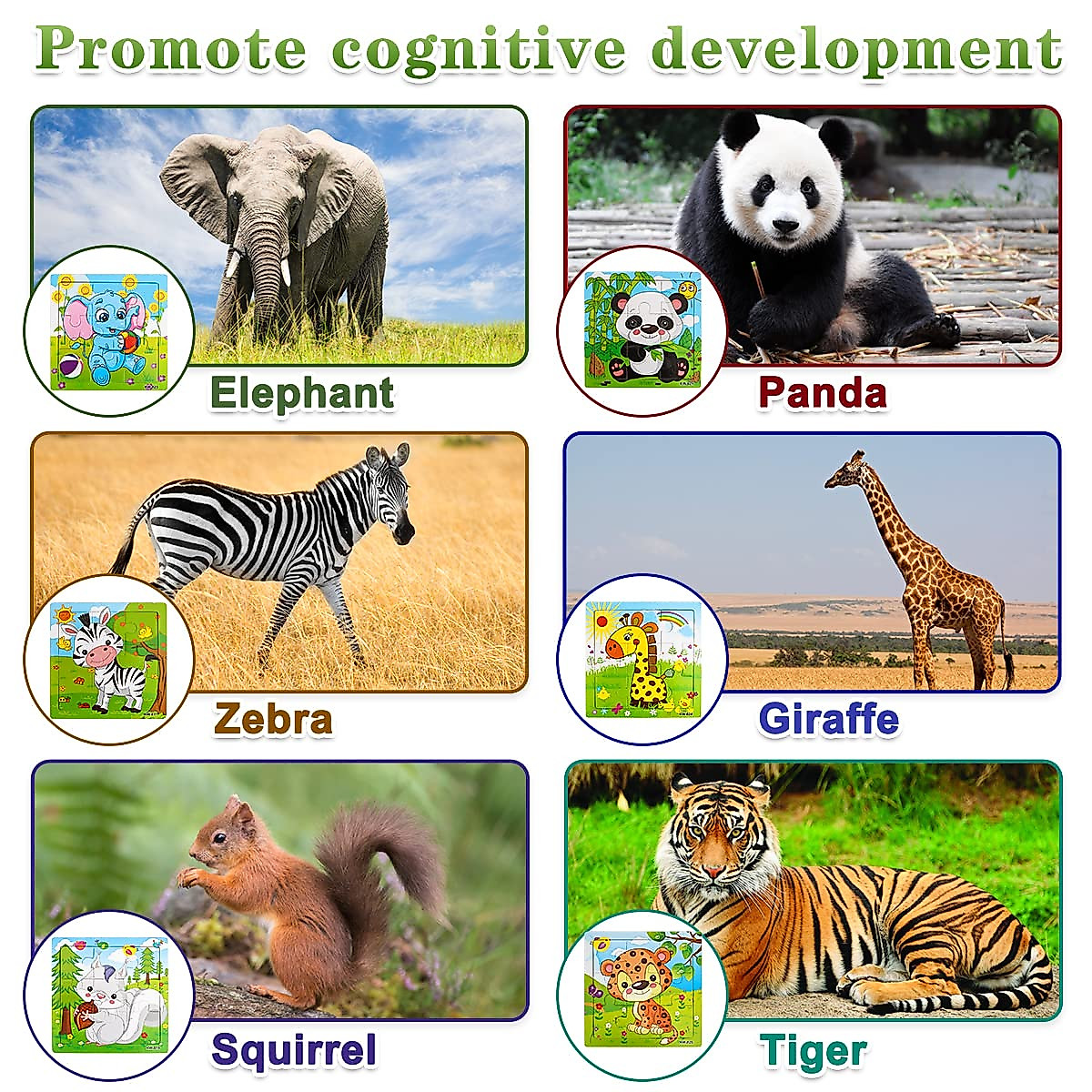 Aitey Set of 6 Toddler Puzzles Ages 2-4, Wooden Jigsaw Puzzles for Kids Ages 3-5, Puzzles for Toddlers 2 3 4 Year Old, Kids Puzzle Toys with Animal Patterns Educational Toys for Boys and Girls