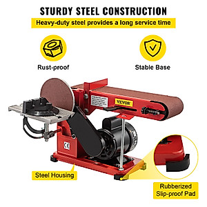 VEVOR Belt Sander 4" x 36", Disc Combo Sander 6",Electric Adjustable Bench Belt Sander 375W,Grinder Bench Sanding Machine With 4 Rubber Foot Pad