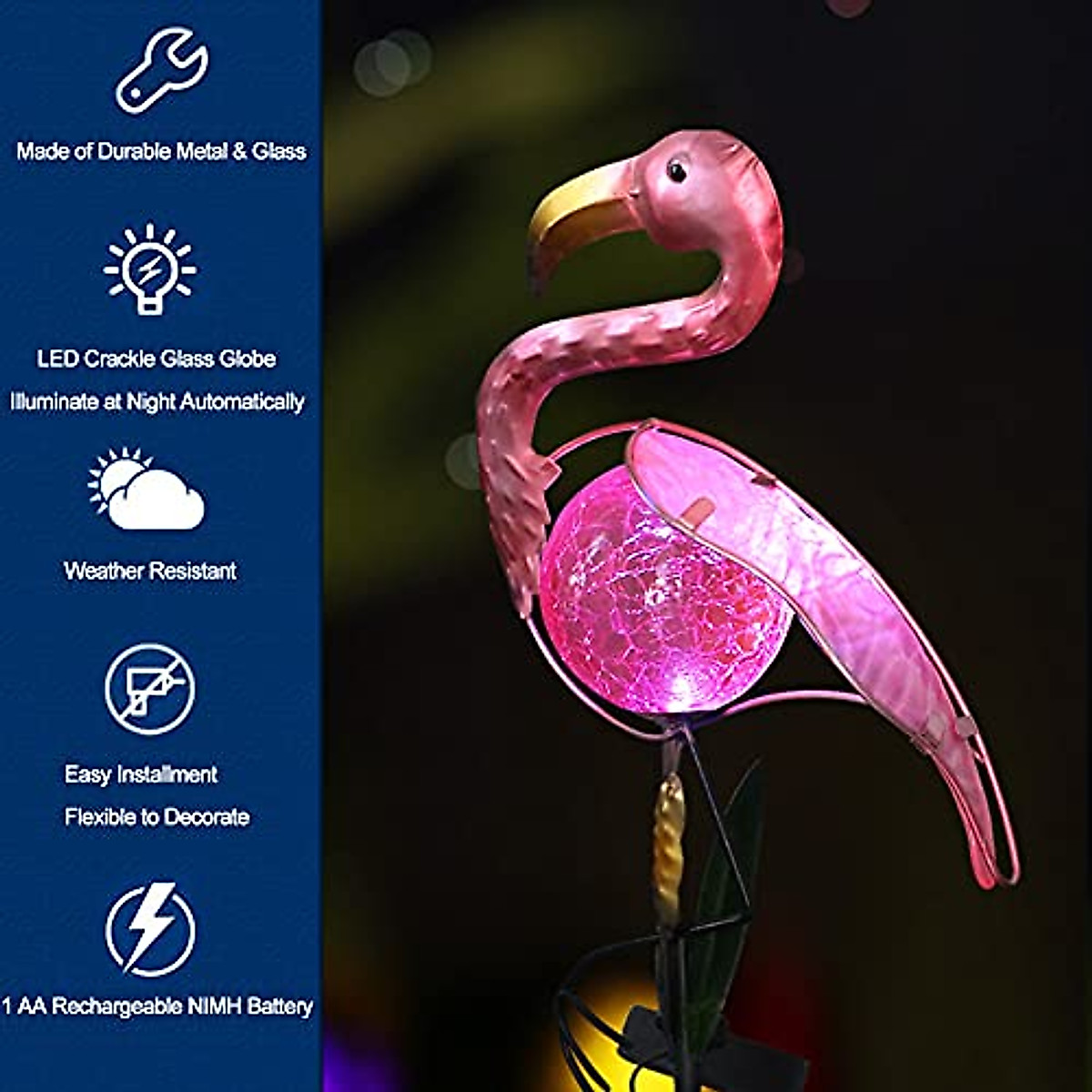 Bright Zeal 14" Big Metal Outdoor Solar Lights Waterproof Flamingo Garden LED Stake Light - Solar Pink Flamingos Yard Ornaments - Solar Stake Lights Yard Decor Solar Metal Yard Art