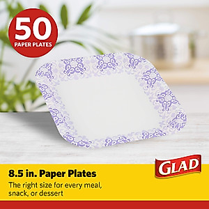 Glad Square Disposable Paper Plates for All Occasions | Soak Proof, Cut Proof, Microwaveable Heavy Duty Disposable Plates | 8.5" Diameter, 50 Count Bulk Paper Plates