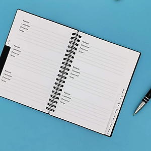 Nokingo Spiral Password Book with Tabs - 5x7 inch Password Organizer with Alphabetical Tabs for Internet Login, Website, Username, Password. Password Keeper for Home or Office
