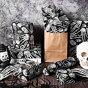 100 Sheets 20 * 14 Inches Halloween Tissue Paper for Gift Wrapping Black White Skeleton Hands Tissue Paper for Gift Bags Spooky Decorative Tissue for Halloween Party DIY Craft