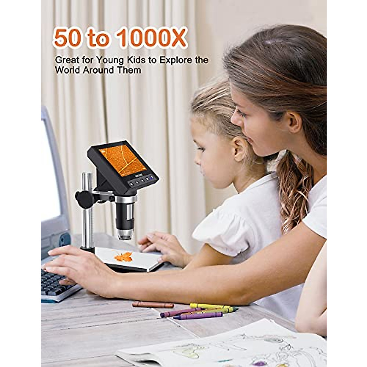 Coin Microscope, MOYSUWE 4.3 inch LCD Digital Microscope with Screen, Coin Microscope for Error Coins for Kids Adults - Metal Stand, 8 LED Lights, Compatible with Windows