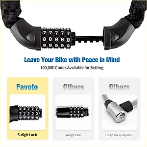 Favoto Bike Chain Lock, 5 Digit Combination Anti-Theft Bicycle Lock, Security Resettable Heavy Duty Hardened Steel, Ideal for Outdoor Motorcycle E-Bike Bikes Gate Fence Ladder Lawn Mower, 3.8 feet