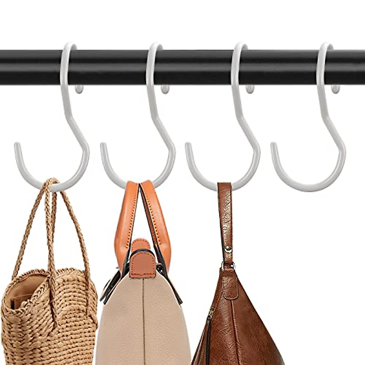 Gutapo 8 Pack White Purse Hanger for Closet Large S Hooks Twist Design Hanger for Hanging Handbags Belts Scarves Hats Clothes Planter Cups Pans and Pots