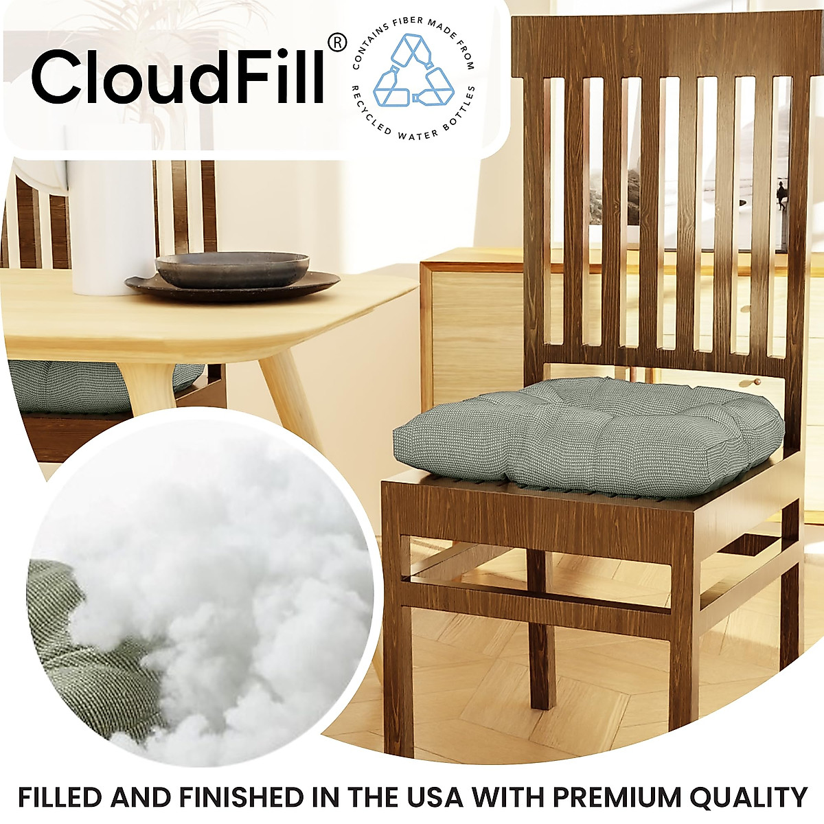 Klear Vu Gripper Overstuffed Universal Non-Slip Dining Chair Cushions for Kitchen Decor or Office Use, U-Shaped Skid-Proof Seat Pad, 17x17 Inches, 2 Count (Pack of 1), Solid Spa Green