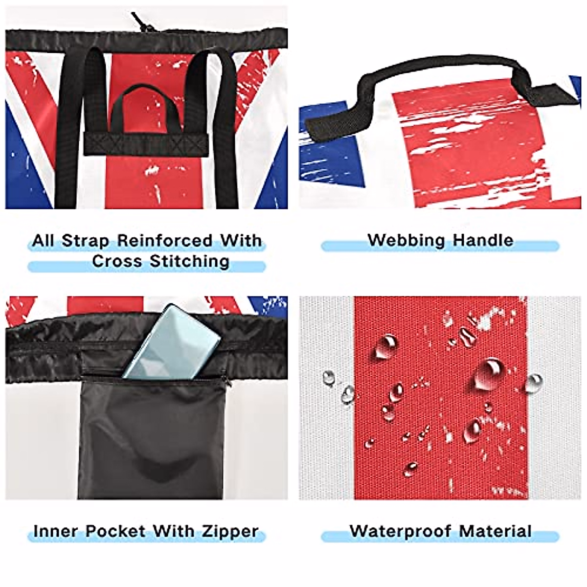 British Flag Laundry Bag Large Heavy Duty Laundry Backpack with Shoulder Straps Waterproof Laundry bag for Traveling Camp Dirty Clothes Organizer for College Students
