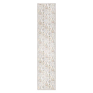 Phantoscope Hallway Runner Rug 2'x10', Washable Non-Slip Boho Rug Runner with Rubber Backing, Ultra-Thin Classic Floral Painting Stair Runner for Kitchen Entryway Bathroom Stairway, Beige Pink/Floral