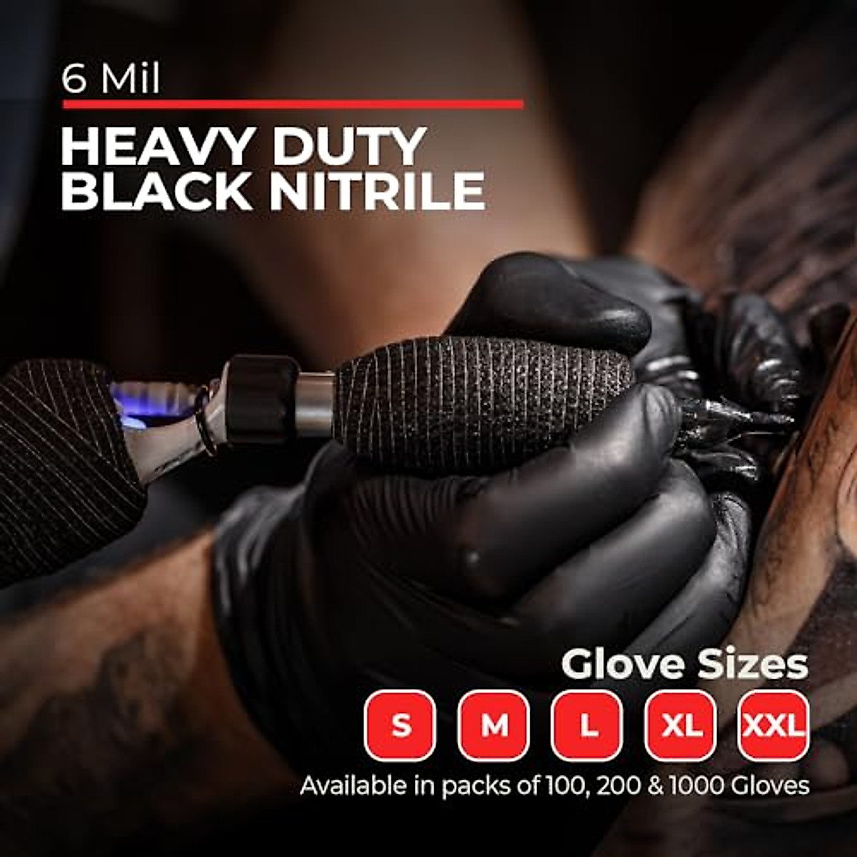 London Labs Heavy Duty Black Nitrile Exam Gloves 6Mil Disposable Industrial Powder & Latex Free (1000, Large)