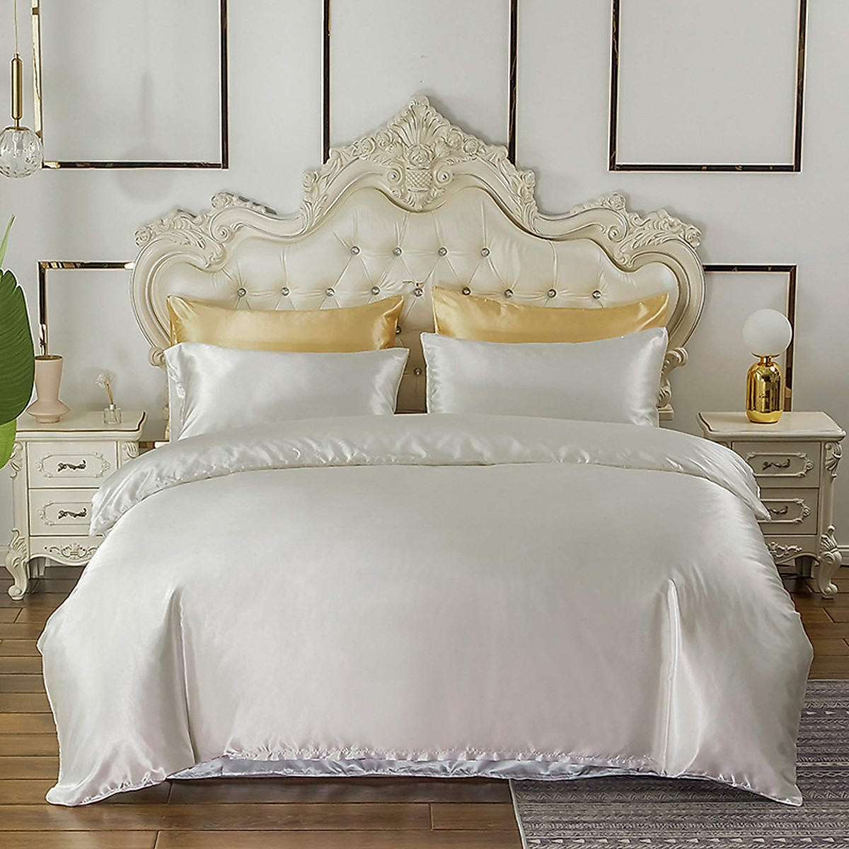 Vagasi White Duvet Cover Set Twin Size 3 Pieces - Comforter Cover Super Soft with 1 Pillow Sham - Satin Bedding Set Breathable & Smooth with Zipper Closure