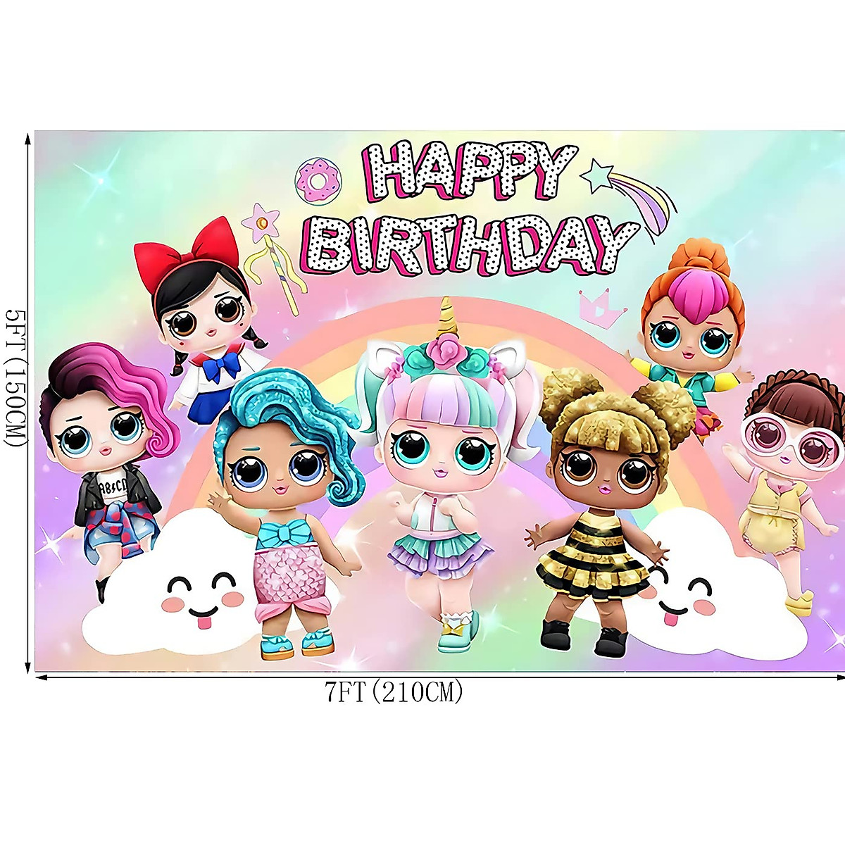 7X5FT Doll Toy Backdrop Girls Happy Birthday  Photo Photography Backdrops Dolls Birthday Party Background Newborn Baby Shower Banner 