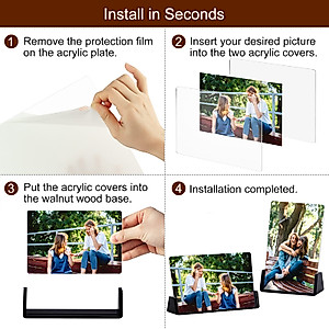 Boxalls 2 Pack Acrylic Picture Frames 4x6 with Translucent Black Base Stand, Frameless Photo Frame for Tabletop or Desktop Display (Horizontal + Vertical)